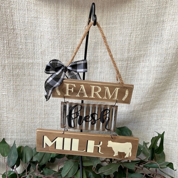 Accents | Farmhouse Sign Fresh Milk Decor Country Homesteading Cow Barn ...